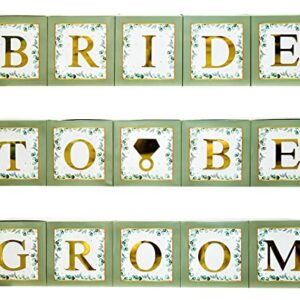 101 PC Greenery Bridal Shower Decorations Balloon Boxes Gold- Blocks with BRIDE TO BE + GROOM + A - Z Letters and 40 Balloons- Engagement Bachelorette Parties Weddings Centerpieces Photo Booth Props