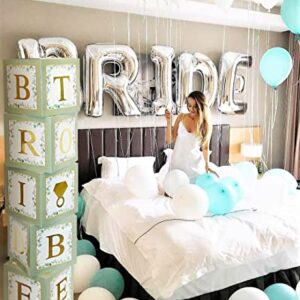 101 PC Greenery Bridal Shower Decorations Balloon Boxes Gold- Blocks with BRIDE TO BE + GROOM + A - Z Letters and 40 Balloons- Engagement Bachelorette Parties Weddings Centerpieces Photo Booth Props