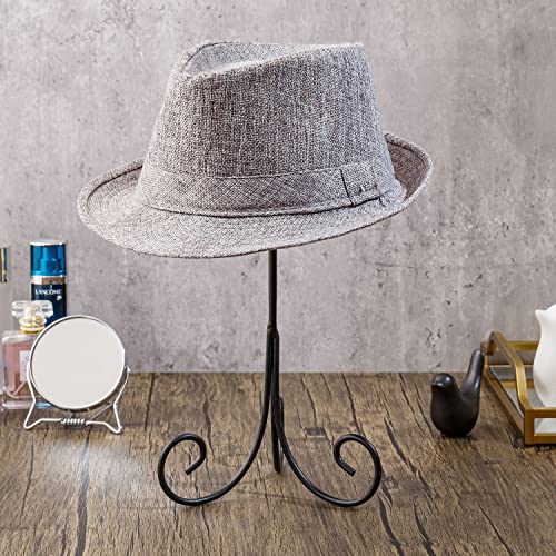 MyGift Modern Wire Tabletop Hat Stand, Matte Black Metal Wig and Cap Holder Display Rack