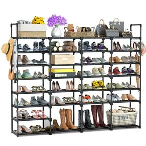 timebal 8-tier shoe rack, stackable shoe storage organizer, holds 52-60 pair shoes and boots, durable metal pipes and plastic connectors shoe shelf organizer for entryway, hallway, living room, black