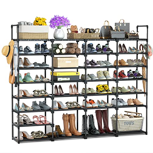 TIMEBAL 8-Tier Shoe Rack, Stackable Shoe Storage Organizer, holds 52-60 Pair Shoes and Boots, Durable Metal Pipes and Plastic Connectors Shoe Shelf Organizer for Entryway, Hallway, Living Room, Black