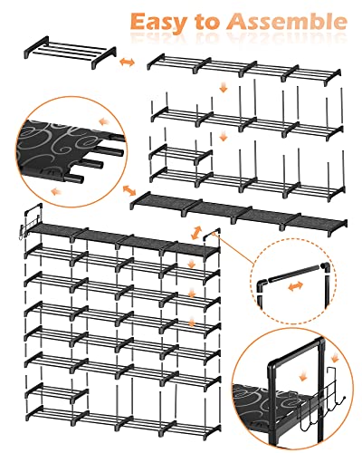 TIMEBAL 8-Tier Shoe Rack, Stackable Shoe Storage Organizer, holds 52-60 Pair Shoes and Boots, Durable Metal Pipes and Plastic Connectors Shoe Shelf Organizer for Entryway, Hallway, Living Room, Black