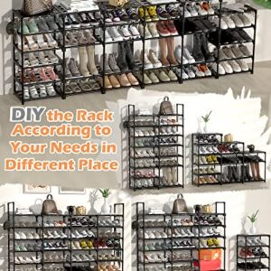 TIMEBAL 8-Tier Shoe Rack, Stackable Shoe Storage Organizer, holds 52-60 Pair Shoes and Boots, Durable Metal Pipes and Plastic Connectors Shoe Shelf Organizer for Entryway, Hallway, Living Room, Black