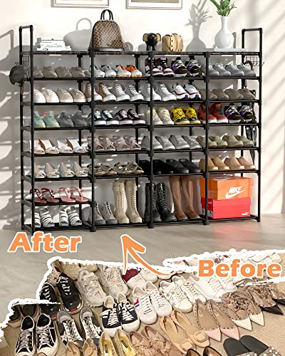 TIMEBAL 8-Tier Shoe Rack, Stackable Shoe Storage Organizer, holds 52-60 Pair Shoes and Boots, Durable Metal Pipes and Plastic Connectors Shoe Shelf Organizer for Entryway, Hallway, Living Room, Black