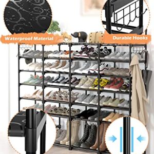 TIMEBAL 8-Tier Shoe Rack, Stackable Shoe Storage Organizer, holds 52-60 Pair Shoes and Boots, Durable Metal Pipes and Plastic Connectors Shoe Shelf Organizer for Entryway, Hallway, Living Room, Black