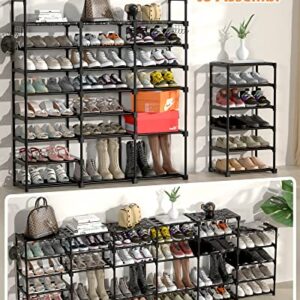 TIMEBAL 8-Tier Shoe Rack, Stackable Shoe Storage Organizer, holds 52-60 Pair Shoes and Boots, Durable Metal Pipes and Plastic Connectors Shoe Shelf Organizer for Entryway, Hallway, Living Room, Black