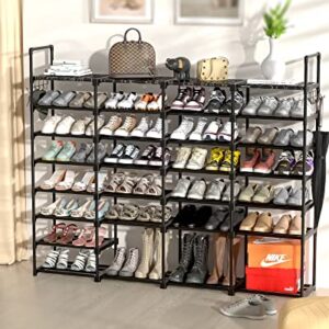 TIMEBAL 8-Tier Shoe Rack, Stackable Shoe Storage Organizer, holds 52-60 Pair Shoes and Boots, Durable Metal Pipes and Plastic Connectors Shoe Shelf Organizer for Entryway, Hallway, Living Room, Black