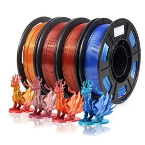 isanghu 4packs gradient silk pla 3d printer filament bundle, multicolor changing 1.75 pla filament bundle with silk shiny surface, 3d printing filament for most 3d printers 250g/0.55lb*4 sets