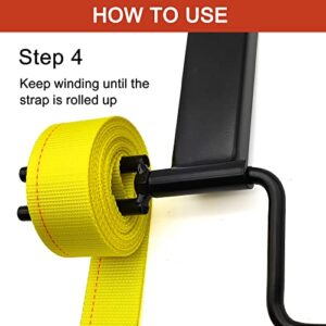 AUTOAlkins Winch Strap Winder, Roll-up Flatbed Trailer Winch Straps up to 4" Wide, Cargo Tie-Downs Strap Winder, Used in Trucks, Trailers, Vans, Docks, Warehouses