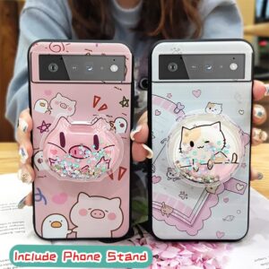 Phone Stand Holder Fashion Design Lulumi Phone Case for Google Pixel 6, Back Cover Glisten Silicone Protective Anti-Knock Soft Case Cute Drift Sand Armor case TPU Cartoon Dirt-Resistant Anti-dust, 3