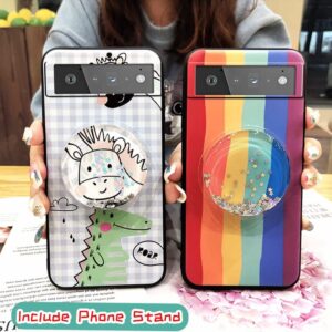 Phone Stand Holder Fashion Design Lulumi Phone Case for Google Pixel 6, Back Cover Glisten Silicone Protective Anti-Knock Soft Case Cute Drift Sand Armor case TPU Cartoon Dirt-Resistant Anti-dust, 3