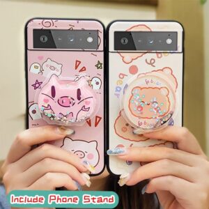 Phone Stand Holder Fashion Design Lulumi Phone Case for Google Pixel 6, Back Cover Glisten Silicone Protective Anti-Knock Soft Case Cute Drift Sand Armor case TPU Cartoon Dirt-Resistant Anti-dust, 3