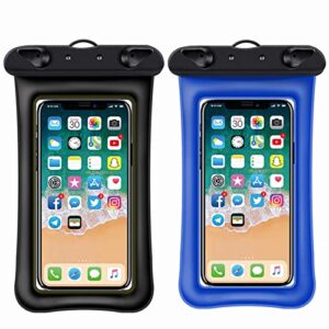 universal waterproof phone pouch,floatable waterproof phone pouch compatible for iphone 13 12 11 pro max xs max xr x 8 7 samsung galaxy s10/s9 up to 7.0", ipx8 cell phone dry bag -2 pack black+blue