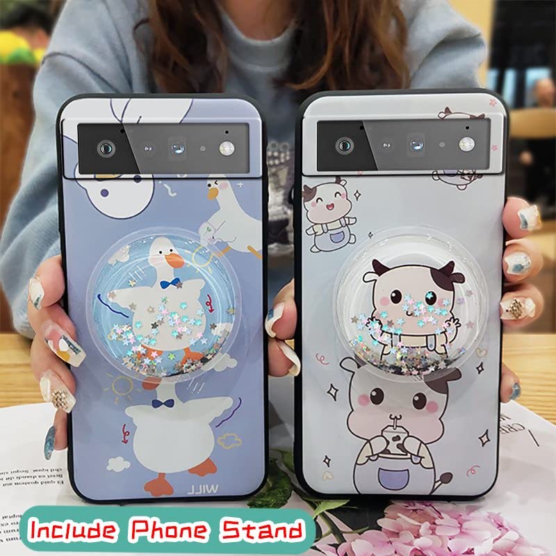 Phone Stand Holder Fashion Design Lulumi Phone Case for Google Pixel 6, Back Cover Glisten Silicone Protective Anti-Knock Soft Case Cute Drift Sand Armor case TPU Cartoon Dirt-Resistant Anti-dust, 3