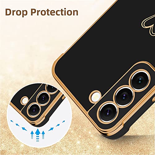 MZELQ Compatible with Samsung Galaxy S22 Case for Women Cute Luxury Gold Heart Pattern Design, Full Camera Protection & Soft TPU Shockproof Protective Plating Edge Phone Case,6.1 inch 2022, Black