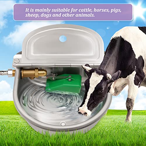 KHEARPSL Automatic Water Bowl with Brass Float Valve, Drain Hole and Hose, Stainless Steel Dog Water Bowl Livestock Waterer for Cattle Pig Goat Dog