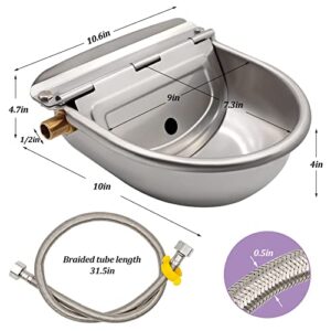 KHEARPSL Automatic Water Bowl with Brass Float Valve, Drain Hole and Hose, Stainless Steel Dog Water Bowl Livestock Waterer for Cattle Pig Goat Dog