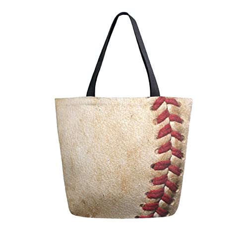 ALAZA Retro Baseball Threads Canvas Tote Bag Large Women Casual Shoulder Bag Handbag,Shopping Grocery Cotton Bag Reusable,Multipurpose,Heavy Duty For Outdoors Weekender Travel