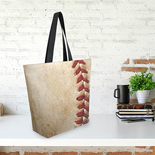 ALAZA Retro Baseball Threads Canvas Tote Bag Large Women Casual Shoulder Bag Handbag,Shopping Grocery Cotton Bag Reusable,Multipurpose,Heavy Duty For Outdoors Weekender Travel