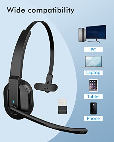 ASIAMENG Bluetooth Headset with Microphone(AI Noise Cancelling) USB Dongle, Trucker Wireless Headset with Mute Key Charging Stand 50H Talk Time Headset for Computer PC Laptop Cell Phones Home Office