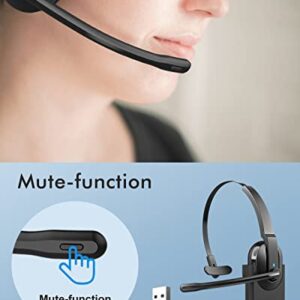 ASIAMENG Bluetooth Headset with Microphone(AI Noise Cancelling) USB Dongle, Trucker Wireless Headset with Mute Key Charging Stand 50H Talk Time Headset for Computer PC Laptop Cell Phones Home Office