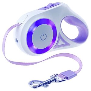 dog leash retractable dogs leashes with led bright flashlight walking leashes for puppy small medium dogs leash one handed brake free movement one button disconnect and lock(purple(10ft)