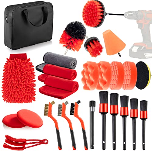 Vanmirr 26PCS Car Detailing Brush Set, Car Detailing Kit,Car Cleaning Kit, Auto Detailing Brushes,Car Cleaning Tools for Interior Exterior,Wheels, Dashboard, Leather, Air Vents