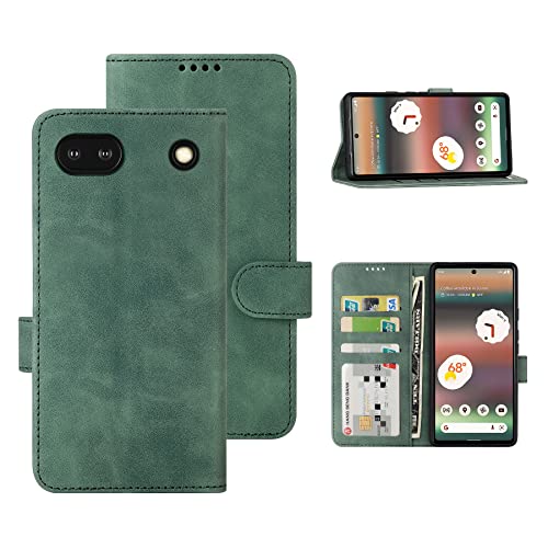 Eastcoo Google Pixel 6a Wallet Case - PU Leather, TPU Bumper, 3 Card Slots, Stand, Magnetic Closure, Shockproof, Green