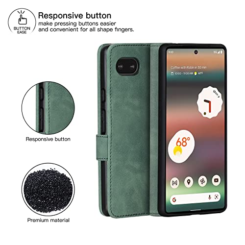 Eastcoo Google Pixel 6a Wallet Case - PU Leather, TPU Bumper, 3 Card Slots, Stand, Magnetic Closure, Shockproof, Green