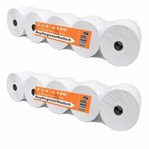 (2 packs of 5 rolls) 2 1/4 x 150 ft white adding machine tape paper (10 rolls - 50 gsm) premium one ply register/adding machine/calculator paper rolls printing calculator 10 key