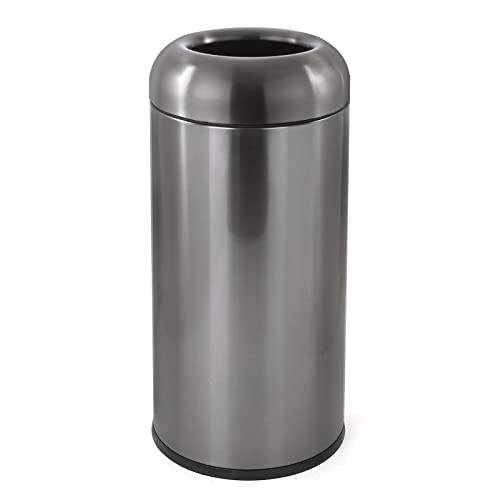 Dyna-Living Stainless Steel Trash Can Outdoor Large Garbage Can with Lid Open Top Trash Bin Commercial Big Kitchen Garbage Bin Industrial Metal Trash Enclosure (Black)