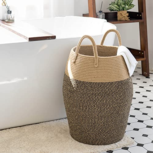 Goodpick Tall Wicker Laundry Basket with handles, Farmhouse Laundry Hamper for Bedroom, Living Room, Bathroom, Narrow Laundry hamper for Dirty Clothes, Blankets, Towels, 12.59 x 20.86 inches