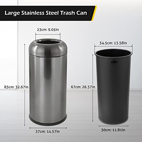 Dyna-Living Stainless Steel Trash Can Outdoor Large Garbage Can with Lid Open Top Trash Bin Commercial Big Kitchen Garbage Bin Industrial Metal Trash Enclosure (Black)