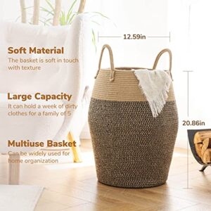 Goodpick Tall Wicker Laundry Basket with handles, Farmhouse Laundry Hamper for Bedroom, Living Room, Bathroom, Narrow Laundry hamper for Dirty Clothes, Blankets, Towels, 12.59 x 20.86 inches