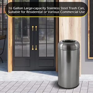 Dyna-Living Stainless Steel Trash Can Outdoor Large Garbage Can with Lid Open Top Trash Bin Commercial Big Kitchen Garbage Bin Industrial Metal Trash Enclosure (Black)