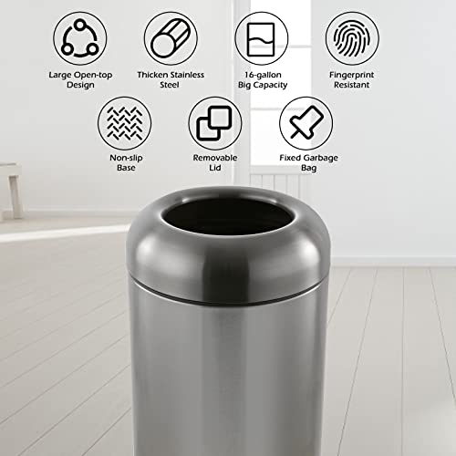 Dyna-Living Stainless Steel Trash Can Outdoor Large Garbage Can with Lid Open Top Trash Bin Commercial Big Kitchen Garbage Bin Industrial Metal Trash Enclosure (Black)