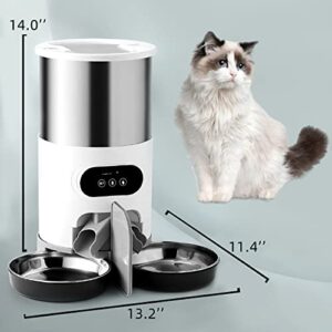 SLDPET Cat Feeder Automatic for 2 Cats 304 Stainless Steel Timed Cat Food Dispenser for Cats & Small Dog 4.5L with 2-Way Splitter with APP Control,10s Voice Recorder, Dual Power Supply