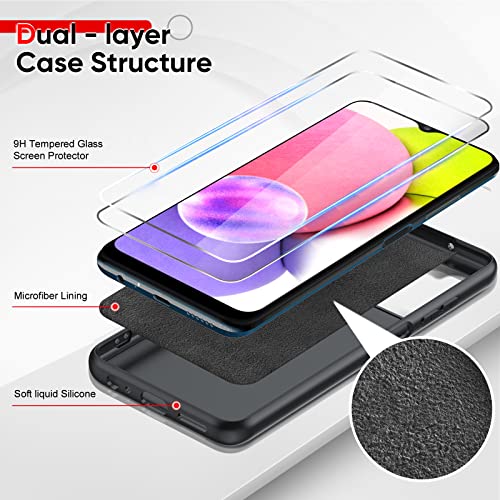 LeYi Liquid Silicone Slim Phone Case for Galaxy A03S (6.5") with 2-Pack Screen & Camera Protectors - Black