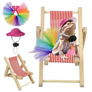 vehomy bearded dragon costume bearded dragon hat for lizards bearded dragon tutu skirt & reptile mini deck chair small pet costume outfits clothes photo props for lizards geckos hamsters rats 3pcs