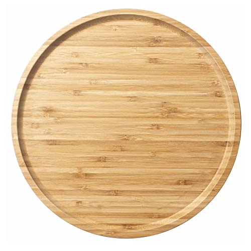 Bamboo Serving Platter, Round Wood Tray, Wooden Serving Tray, Fruit, Bread, Salad Plate, Charcuterie Serving Board (13.8 inch)