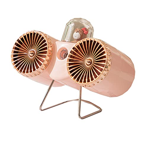 Mini Portable Fan, Dual Head with 3 Speeds Strong Wind, Personal USB Air Conditioner Humidifier Mini Cooling Fan 7 Colorful Nightlight for Home Travel,Office,and Camping, Outdoor (Pink)