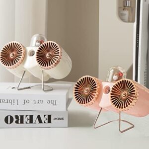 Mini Portable Fan, Dual Head with 3 Speeds Strong Wind, Personal USB Air Conditioner Humidifier Mini Cooling Fan 7 Colorful Nightlight for Home Travel,Office,and Camping, Outdoor (Pink)