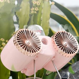 Mini Portable Fan, Dual Head with 3 Speeds Strong Wind, Personal USB Air Conditioner Humidifier Mini Cooling Fan 7 Colorful Nightlight for Home Travel,Office,and Camping, Outdoor (Pink)