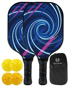 pickleball paddles 2 pack, fiberglass surface pickleball set of 2 rackets and 4 pickleballs balls, lightweight pickleball rackets ball sets, pickle-ball set with portable bag for men women