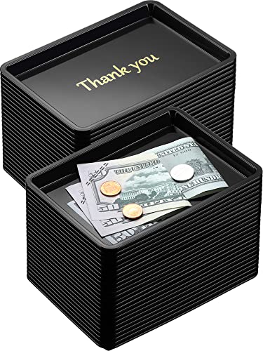 Set of 24 Restaurant Tip Tray Check Presenter for Restaurants Small Tip Tray Plastic Serving Trays 4.5 by 6.4 Inch, Guest Bill Holder Black with Gold Imprint for Kitchen Restaurant Supplies