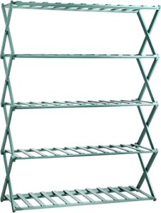 saisn 5 tier wooden shoe rack bamboo shoes storage shelf stackable shoe organizer racks multifunctional free standing shoe shelf free installation foldable shoe stand for entryway hallway (green)