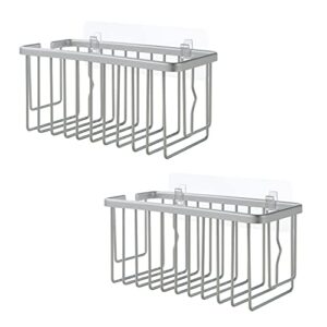 SunnyPoint Aluminum NeverRust Shower Caddy Basket Organizer Storage Shelf Rack; Adhesive Installation Pad Included (Set of 2, Grey)