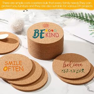 Cork Coaster for Drink Absorbent 4 Inches Tea or Coffee Coaster Set Round Heat Resistant Bar Coasters Reusable Table Blank Coasters Gifts Cork Coasters for Wine Glass Cup Mug Plant Office (60 Pcs)