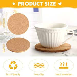 Cork Coaster for Drink Absorbent 4 Inches Tea or Coffee Coaster Set Round Heat Resistant Bar Coasters Reusable Table Blank Coasters Gifts Cork Coasters for Wine Glass Cup Mug Plant Office (60 Pcs)