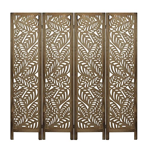 ECOMEX Room Dividers, 5.6 FT Tall Carved Room Dividers and Folding Privacy Screens, 4 Panel Wood Privacy Screen,Divide Space, Asian Style, Decorative Room(Brown)